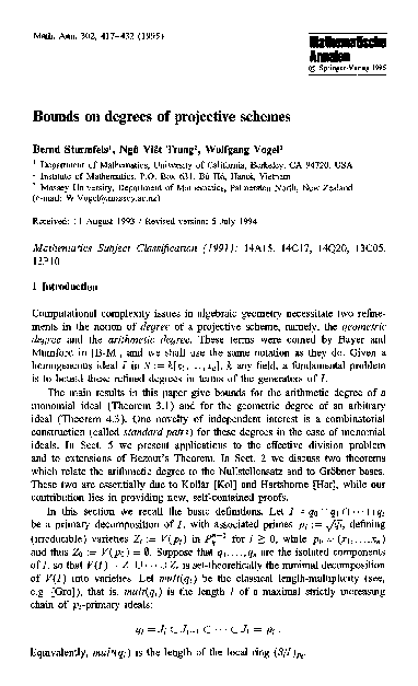 (PDF) Bounds on degrees of projective schemes