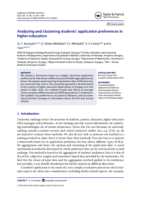 (PDF) Analyzing and clustering students' application preferences in higher education | Éva Orbán ...