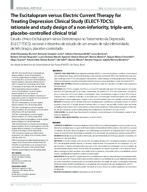 (PDF) The Escitalopram versus Electric Current Therapy for Treating ...