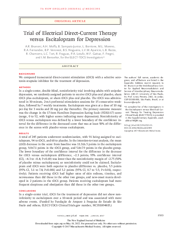 (PDF) Trial of Electrical Direct-Current Therapy versus Escitalopram ...