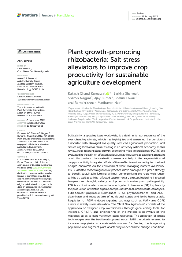 (PDF) Plant growth-promoting rhizobacteria: Salt stress alleviators to improve crop productivity ...