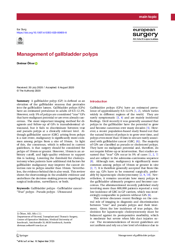 (PDF) Management of gallbladder polyps