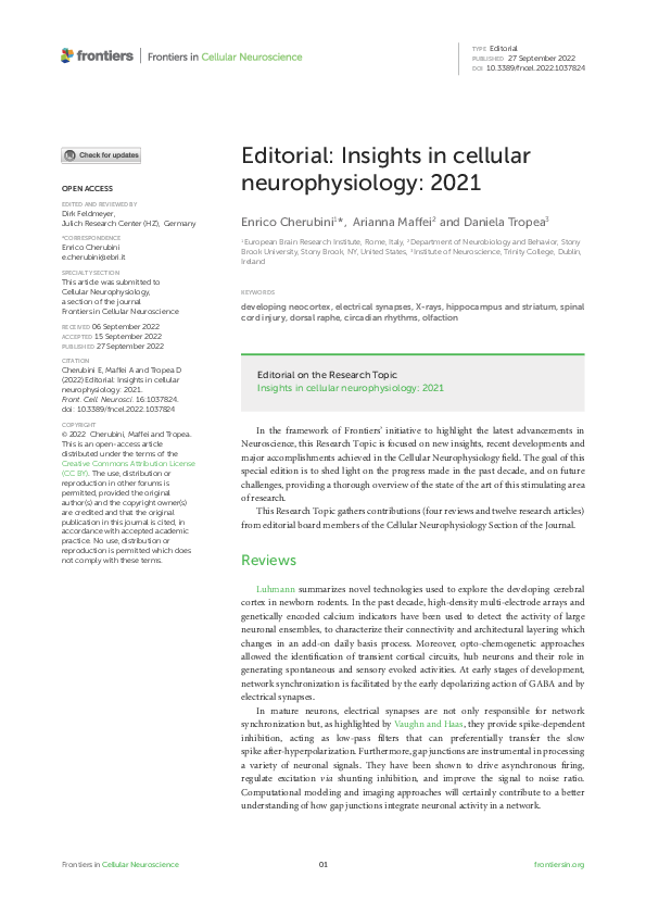 (PDF) Editorial: Insights in cellular neurophysiology: 2021