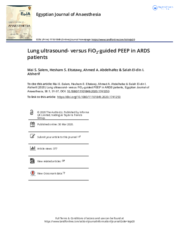(PDF) Lung ultrasound- versus FiO2-guided PEEP in ARDS patients