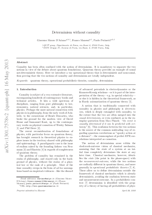 (PDF) Determinism without causality