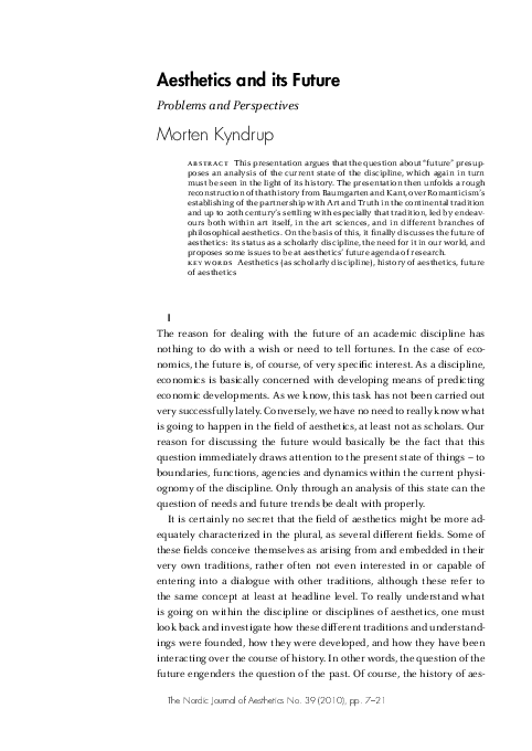 (PDF) Aesthetics and its Future. Problems and Perspectives
