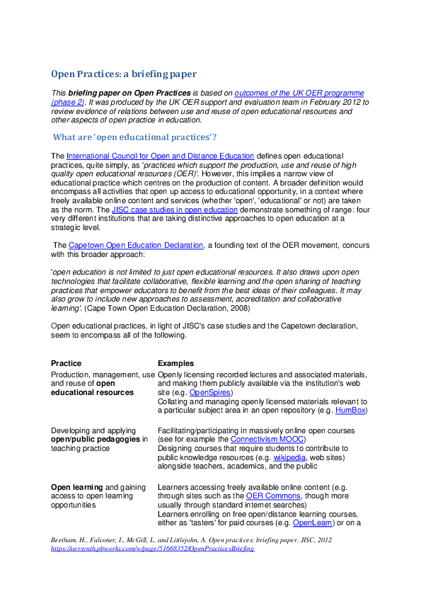 (PDF) Open practices: briefing paper