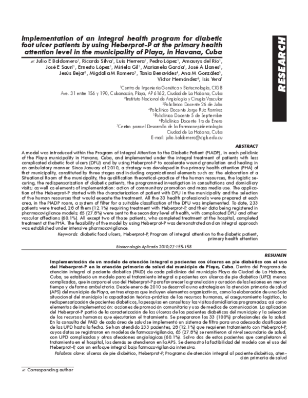 (PDF) Implementation of an integral health program for diabetic foot ...