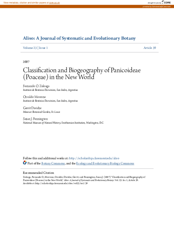 (PDF) Classification and Biogeography of Panicoideae (Poaceae) in the ...