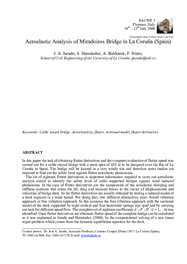 (PDF) Flying Sphere image Aeroelastic Analysis of Miradoiros Bridge in La Coruña (Spain)