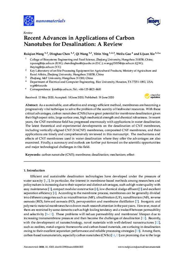 (PDF) Recent Advances in Applications of Carbon Nanotubes for ...