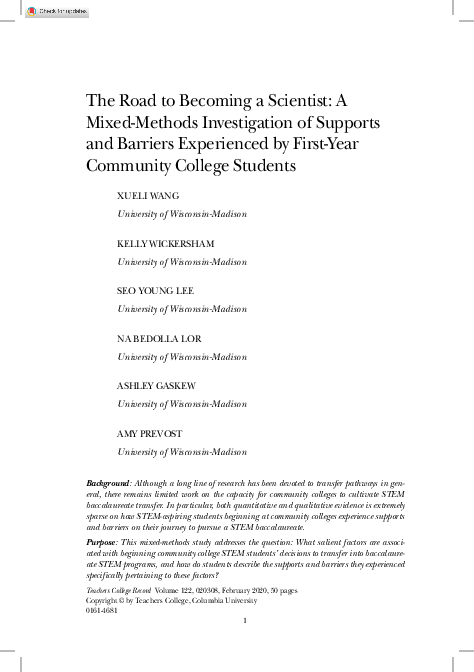 (PDF) The Road to Becoming a Scientist: A Mixed-Methods Investigation of Supports and Barriers ...
