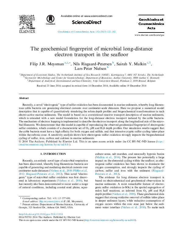 (PDF) The geochemical fingerprint of microbial long-distance electron ...