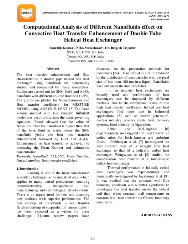 (PDF) Computational Analysis of Different Nanofluids effect on Convective Heat Transfer ...