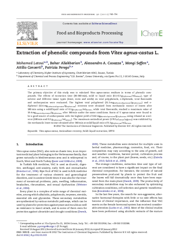 (PDF) Extraction of phenolic compounds from Vitex agnus-castus L