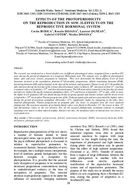 (PDF) Effects of the photoperiodicity on the reproduction in sow. II-effects on the reproductive ...