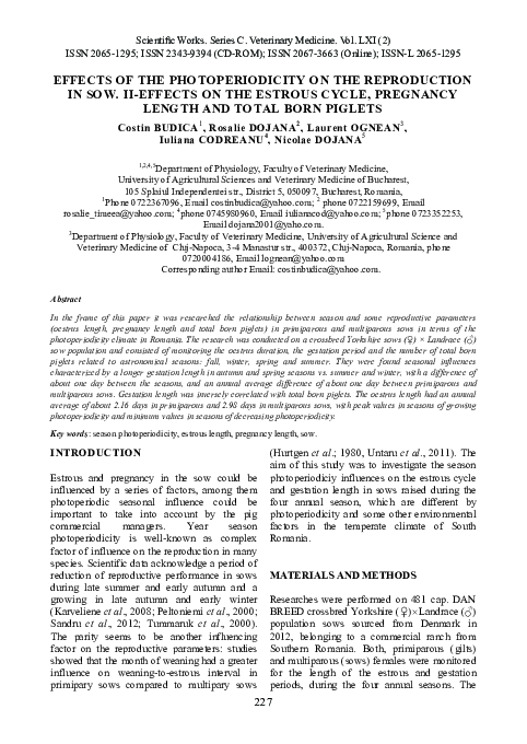(PDF) Effects of the photoperiodicity on the reproduction in sow. II ...