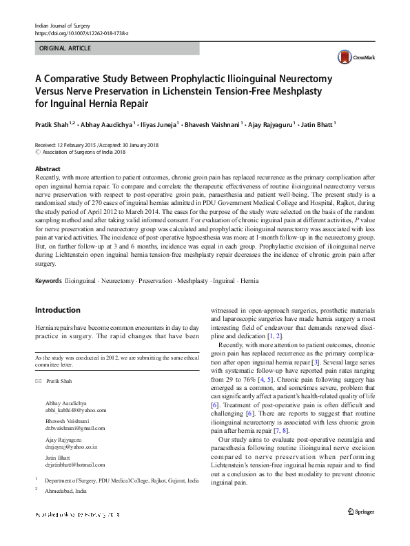 (PDF) A Comparative Study Between Prophylactic Ilioinguinal Neurectomy ...