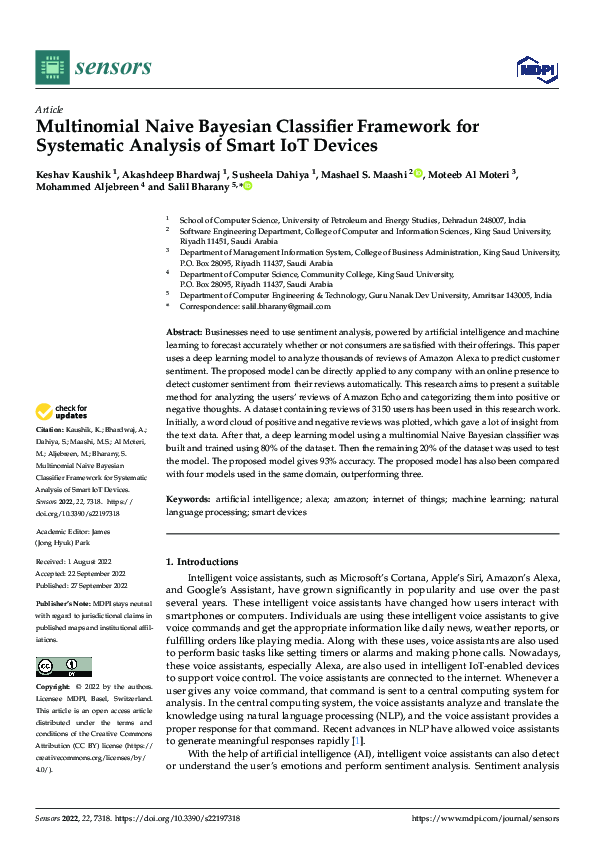 Pdf Multinomial Naive Bayesian Classifier Framework For Systematic Analysis Of Smart Iot Devices