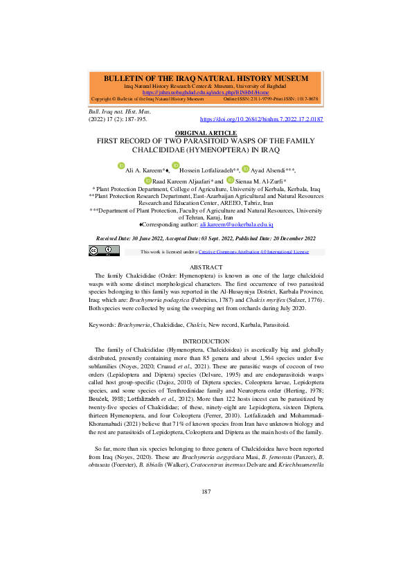 (PDF) First Record of Two Parasitoid Wasps of the Family Chalcididae ...