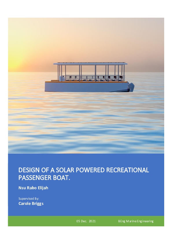 (PDF) DESIGN OF A SOLAR POWERED RECREATIONAL PASSENGER BOAT