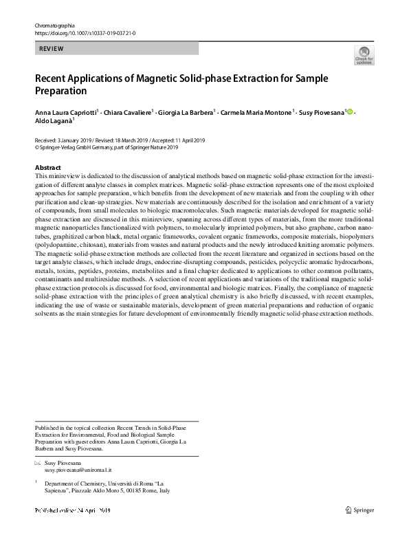 Pdf Recent Applications Of Magnetic Solid Phase Extraction For Sample Preparation