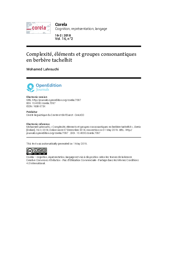 (PDF) Complexité, éléments et groupes consonantiques en berbère tachelhit1