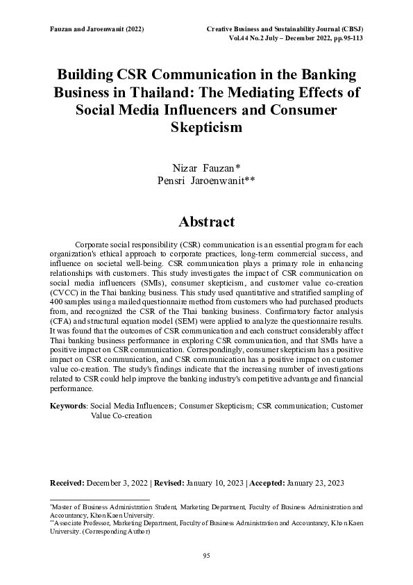 (PDF) Building CSR Communication in the Banking Business in Thailand ...