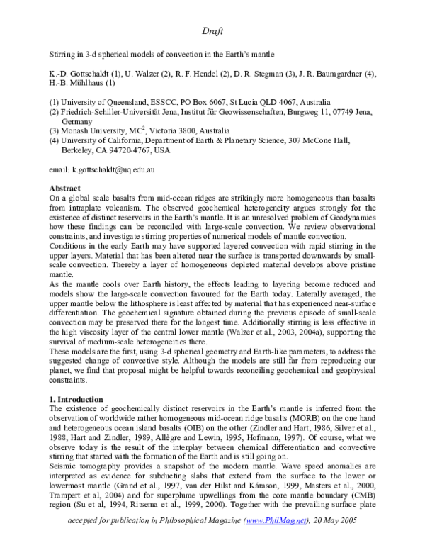 (PDF) Stirring in 3-d spherical models of convection in the Earth's mantle