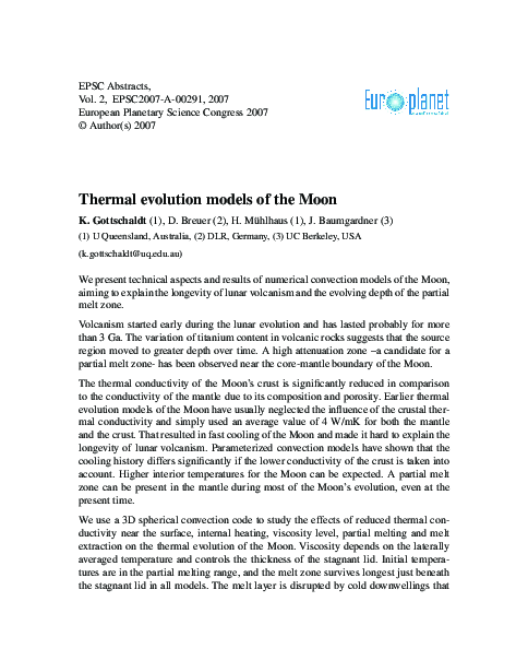 (PDF) Thermal evolution models of the Moon