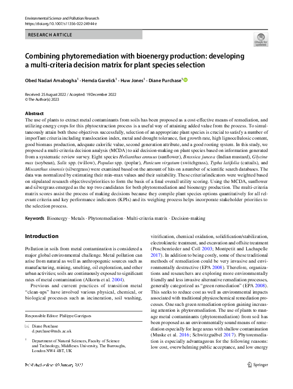 Pdf Combining Phytoremediation With Bioenergy Production Developing A Multi Criteria Decision