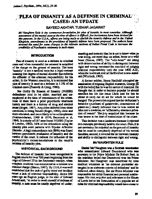 (PDF) Plea of insanity as a defense in criminal cases: an update