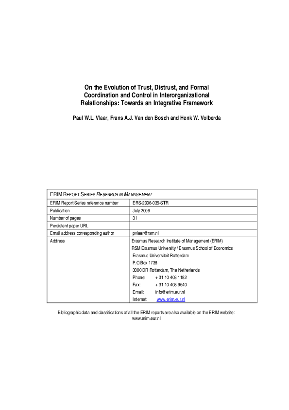 (PDF) On the Evolution of Trust, Distrust, and Formal Coordination and Control in ...