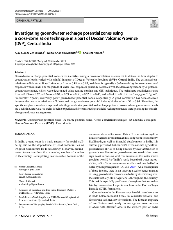 (PDF) Investigating groundwater recharge potential zones using a cross-correlation technique in ...