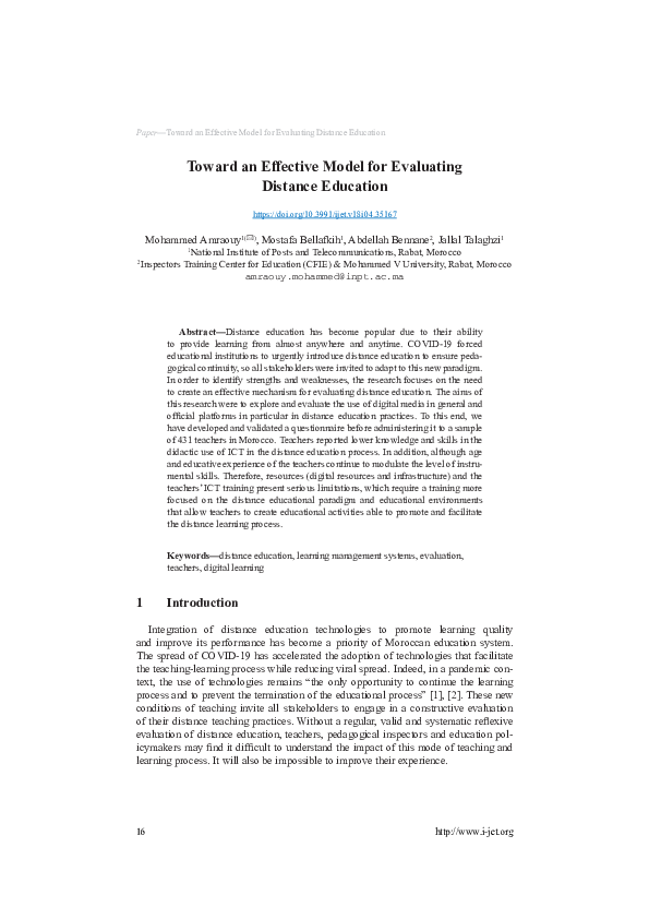 (PDF) Toward an Effective Model for Evaluating Distance Education