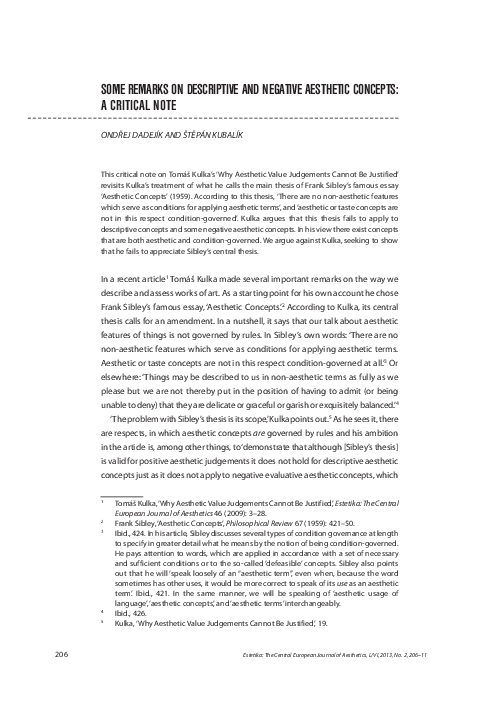 (PDF) Some Remarks on Descriptive and Negative Aesthetic Concepts: A ...