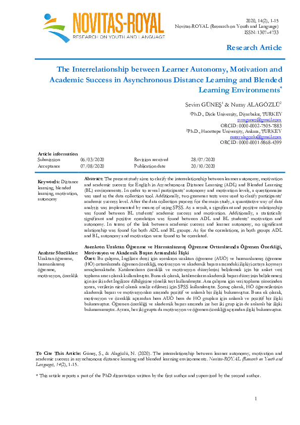 (PDF) The Interrelationship between Learner Autonomy, Motivation and Academic Success in ...