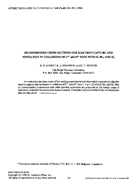 (PDF) Recommmended cross sections for electron capture and ionization ...