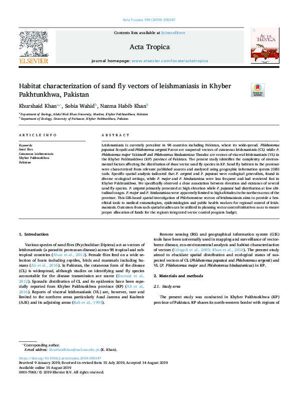 (PDF) Habitat characterization of sand fly vectors of leishmaniasis in ...