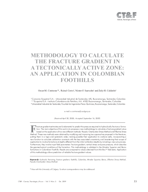 (PDF) Methodology to Calculate the Fracture Gradient in a Tectonically Active Zone: An ...