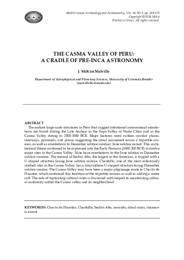 (PDF) The Casma Valley of Peru: A Cradle of Pre-Inca Astronomy