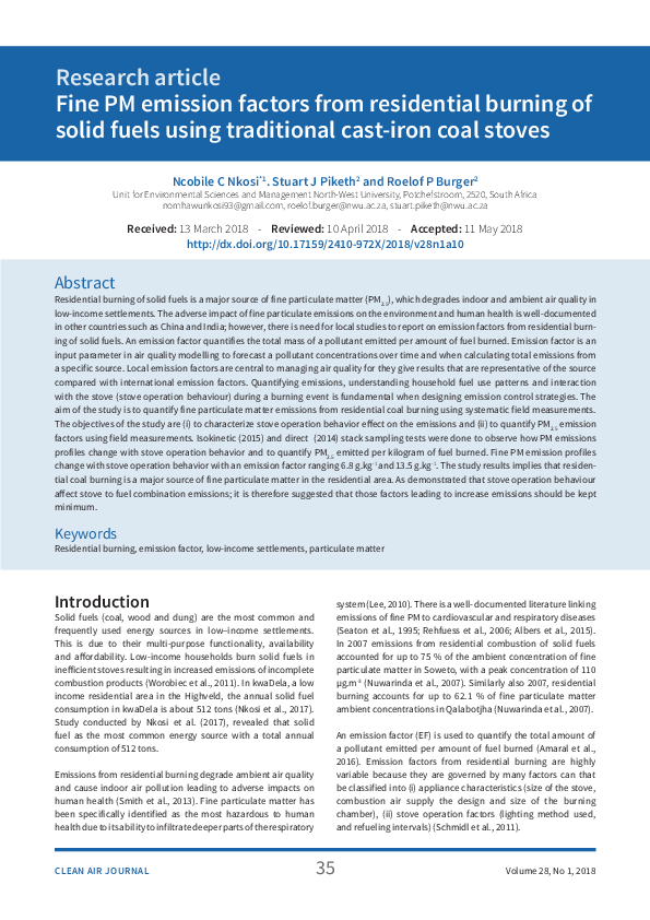 (PDF) Fine PM emission factors from residential burning of solid fuels using traditional cast ...