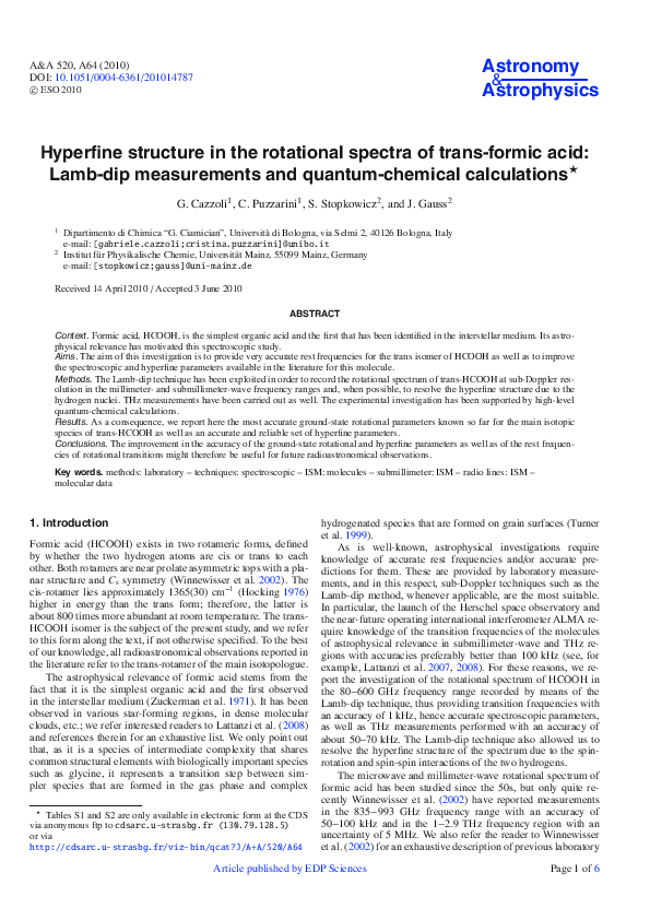 (PDF) Hyperfine structure in the rotational spectra of trans-formic ...