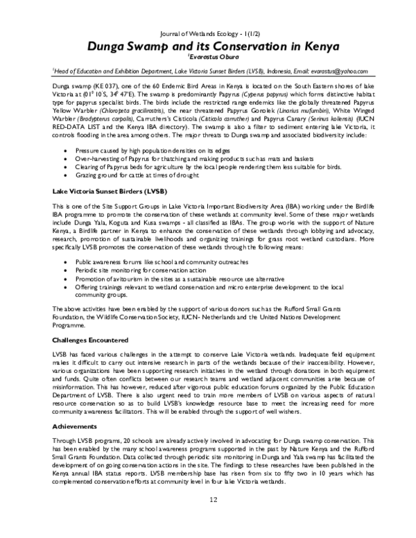 (PDF) Dunga Swamp and its Conservation in Kenya