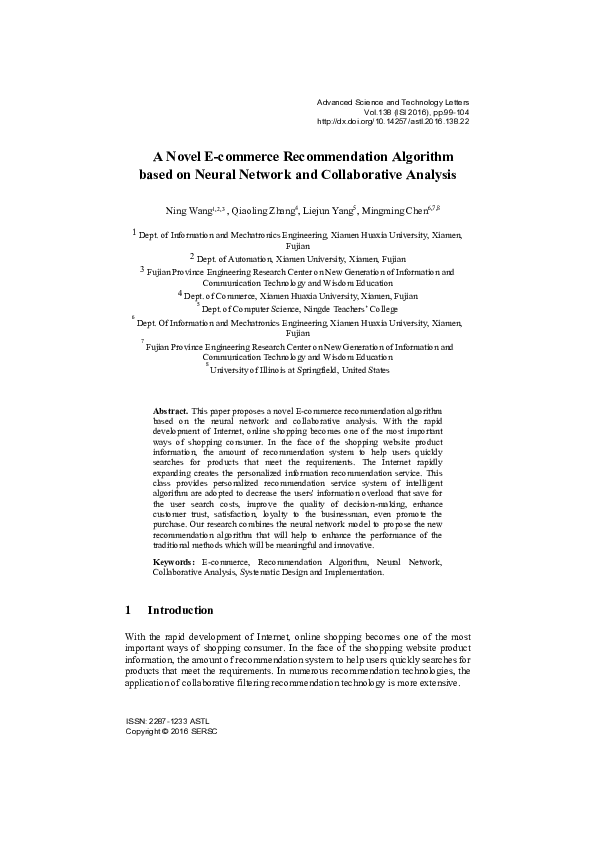 (PDF) A Novel E-commerce Recommendation Algorithm based on Neural Network and Collaborative Analysis