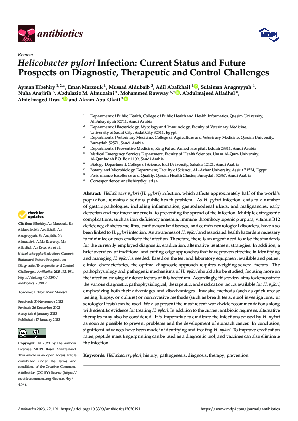 (PDF) Helicobacter pylori Infection: Current Status and Future ...