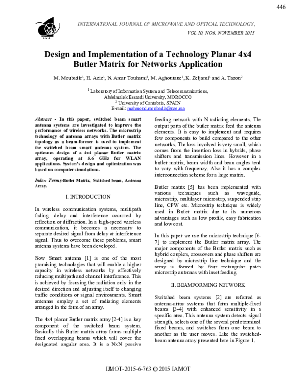 (PDF) Design and implementation of a technology planar 8×8 Butler matrix with square truncated ...