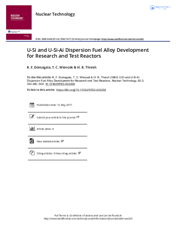 (PDF) U-Si and U-Si-Ai Dispersion Fuel Alloy Development for Research ...