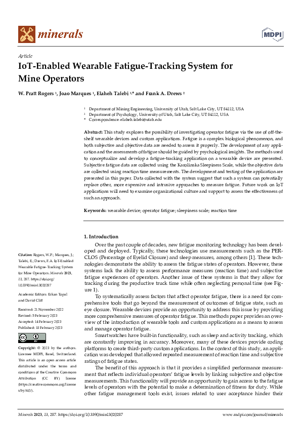 (PDF) IoT-Enabled Wearable Fatigue-Tracking System for Mine Operators