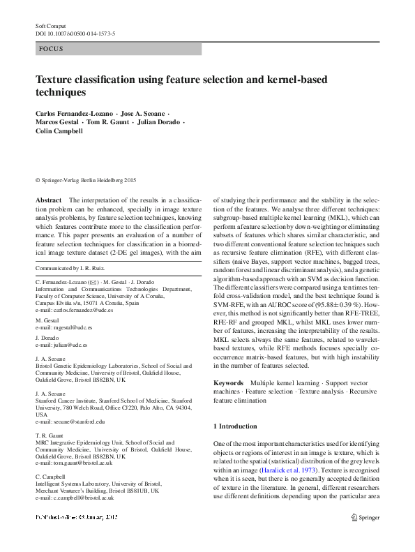 (PDF) Texture classification using feature selection and kernel-based ... (PDF) Texture classification using feature selection and kernel-based ...